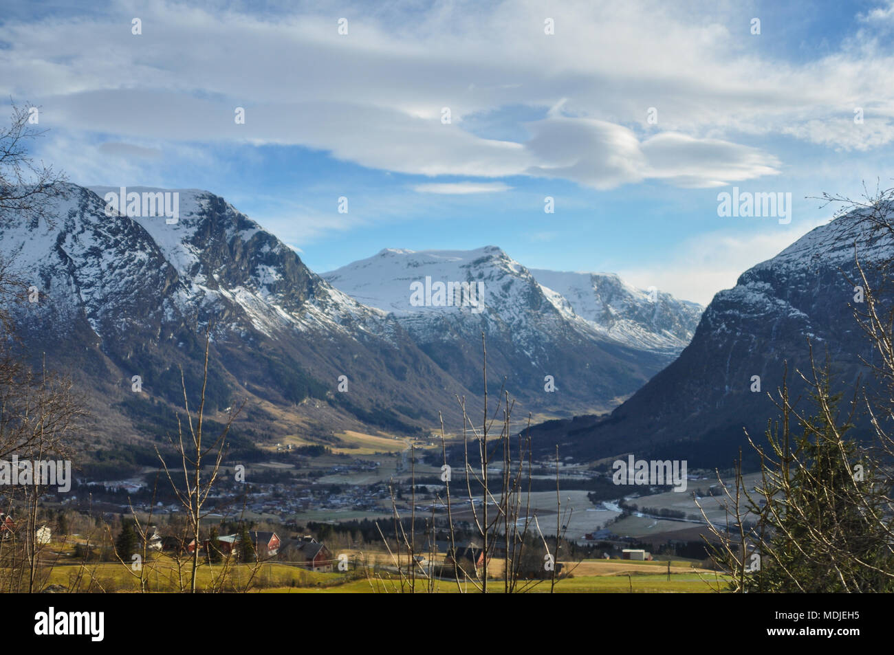 Norwegian Valley deeply hidden in the country, featuring a warm light ...
