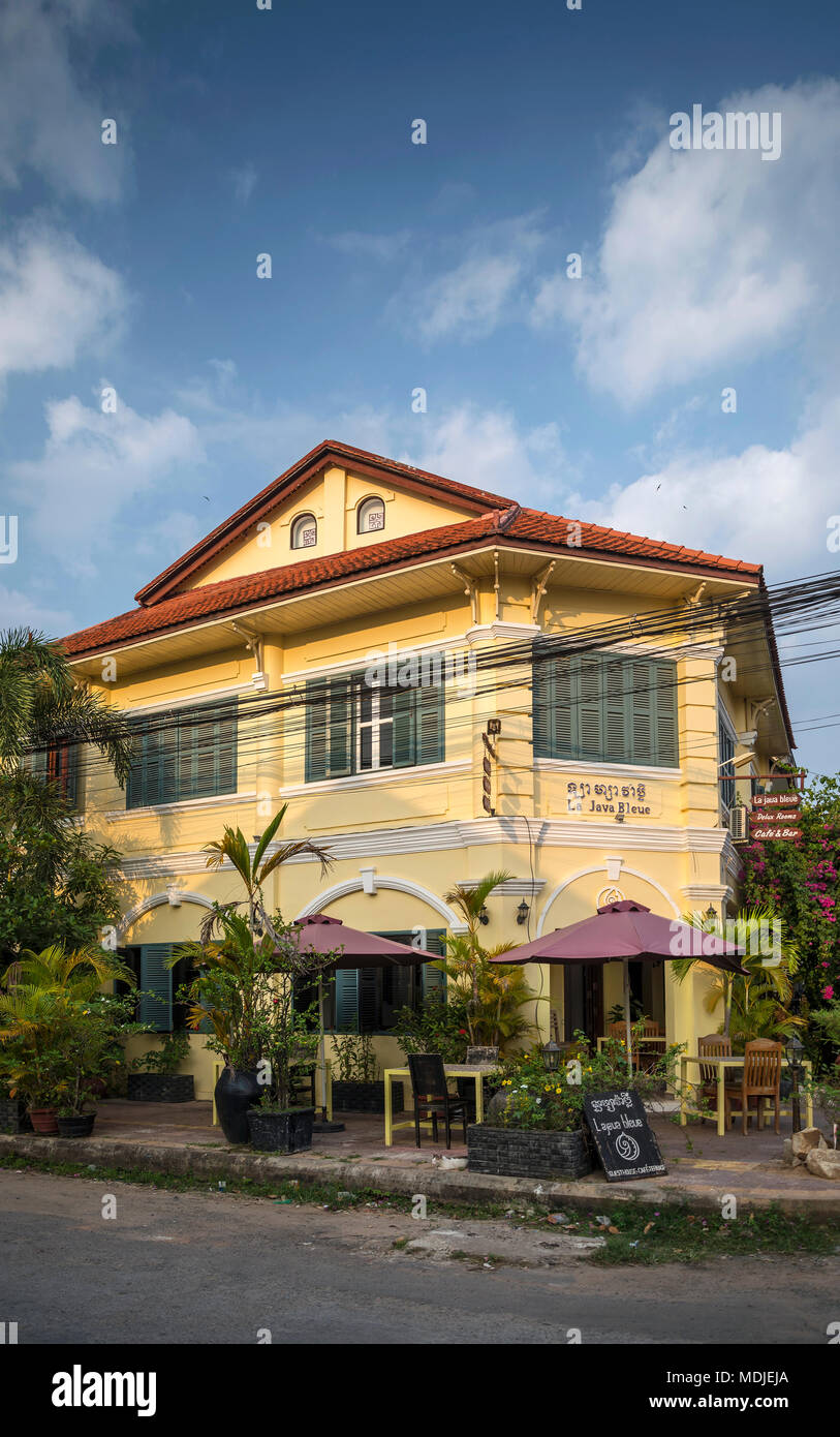 old french colonial architecture buildings in kampot downtown street ...