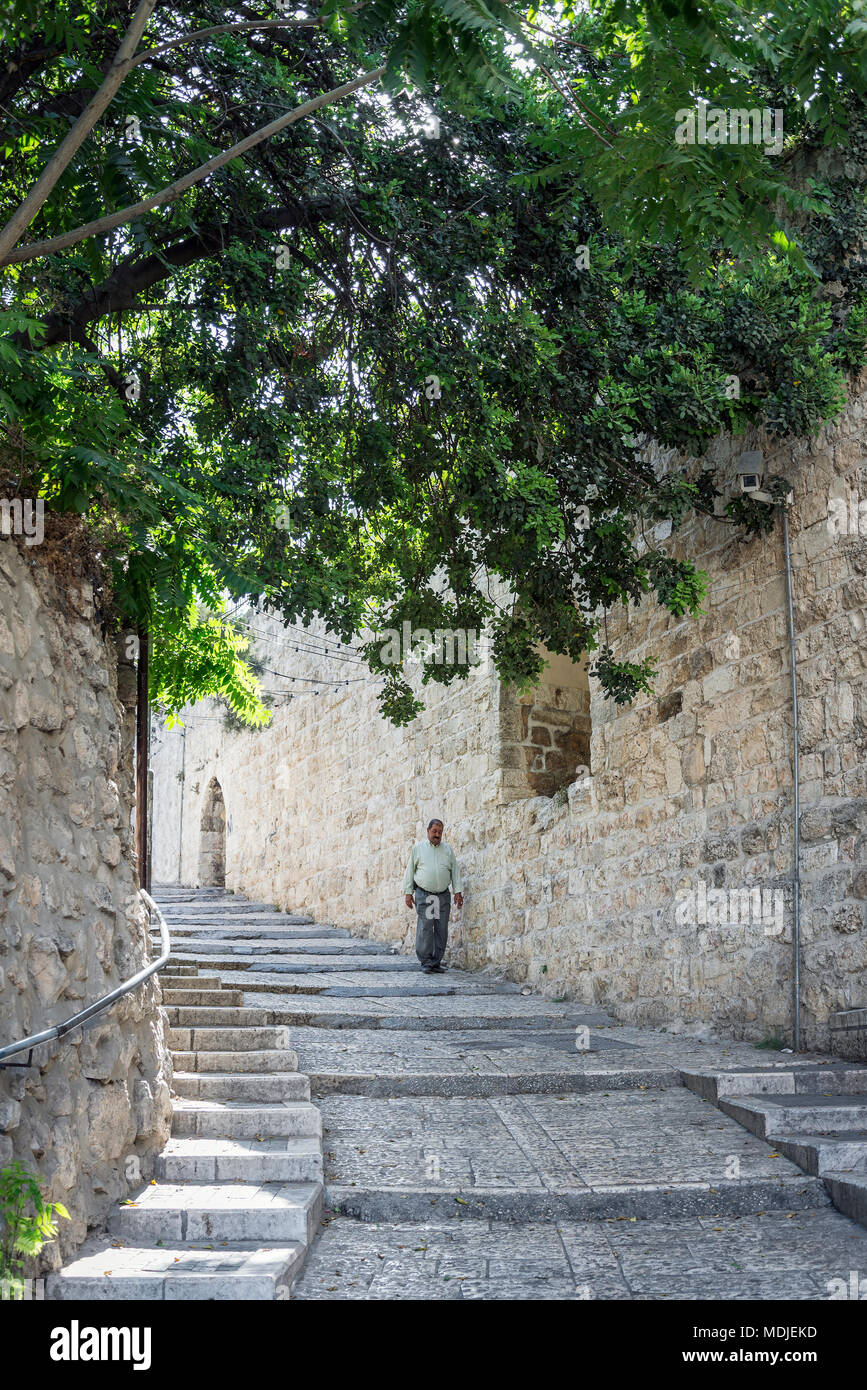 old town cobbled street scene in ancient jerusalem city israel Stock ...