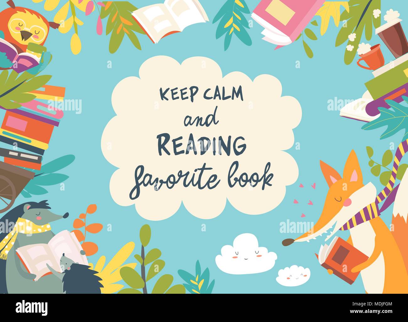 Cute frame composed of animals reading books Stock Vector Image & Art ...