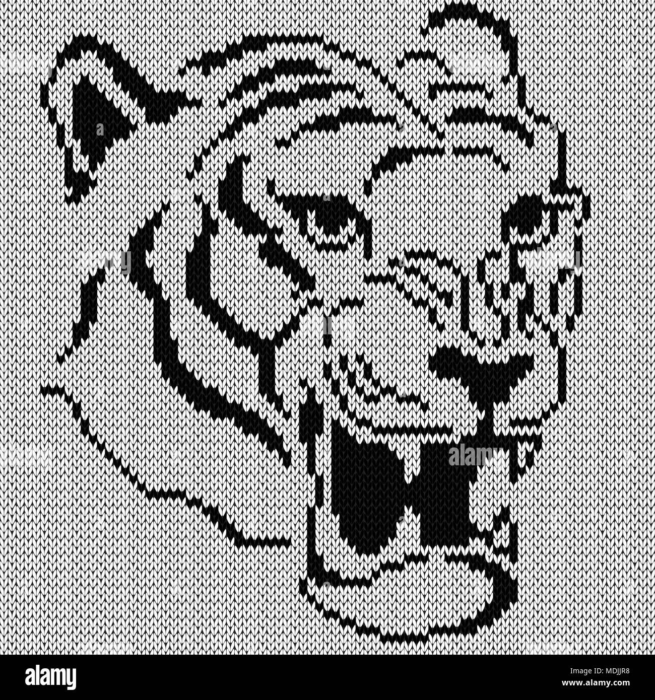 Angry Tiger Portrait, knitting vector pattern as a fabric texture Stock ...