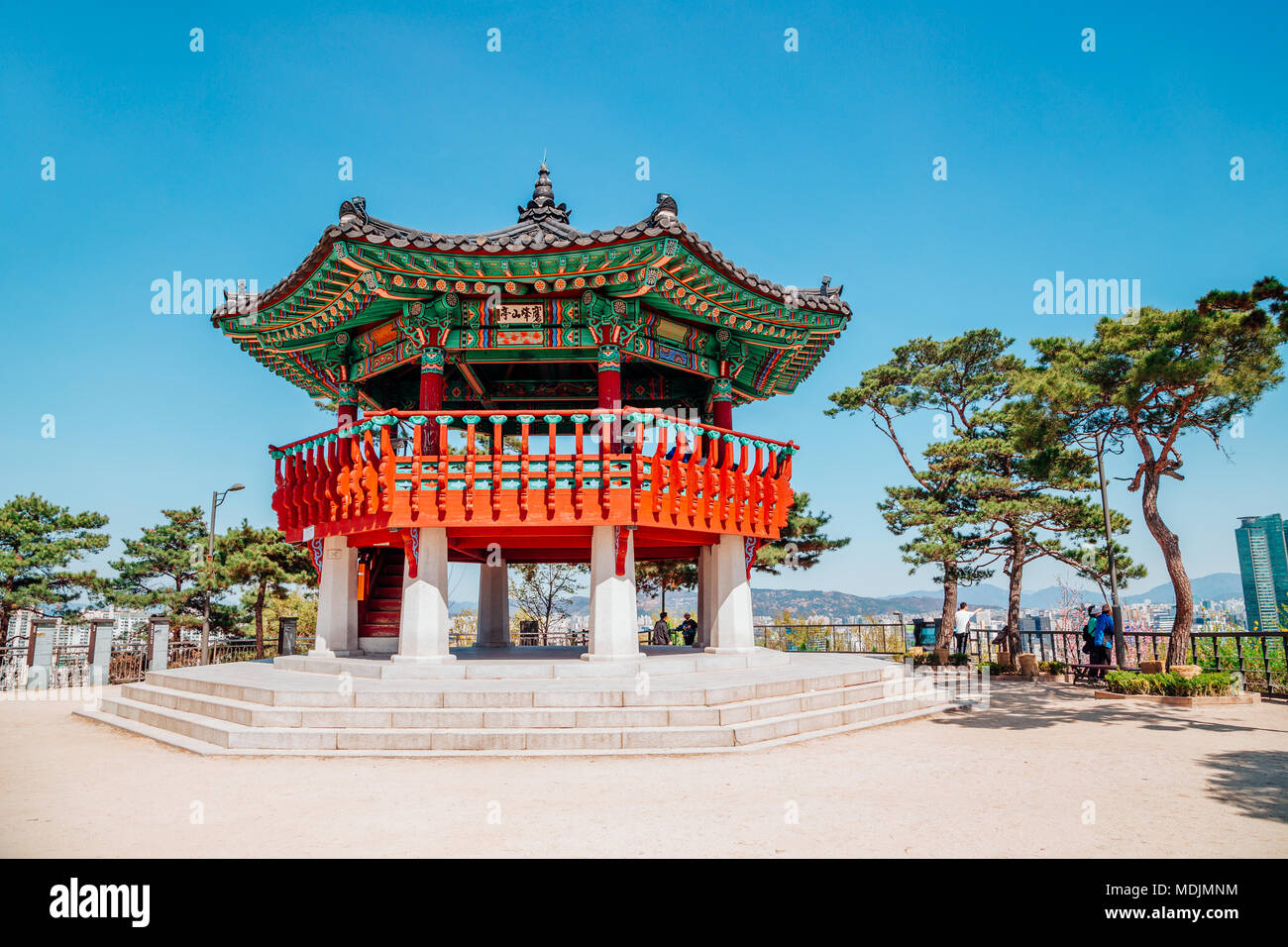 Korean traditional octagonal pavilion at Eungbongsan mountain Stock ...