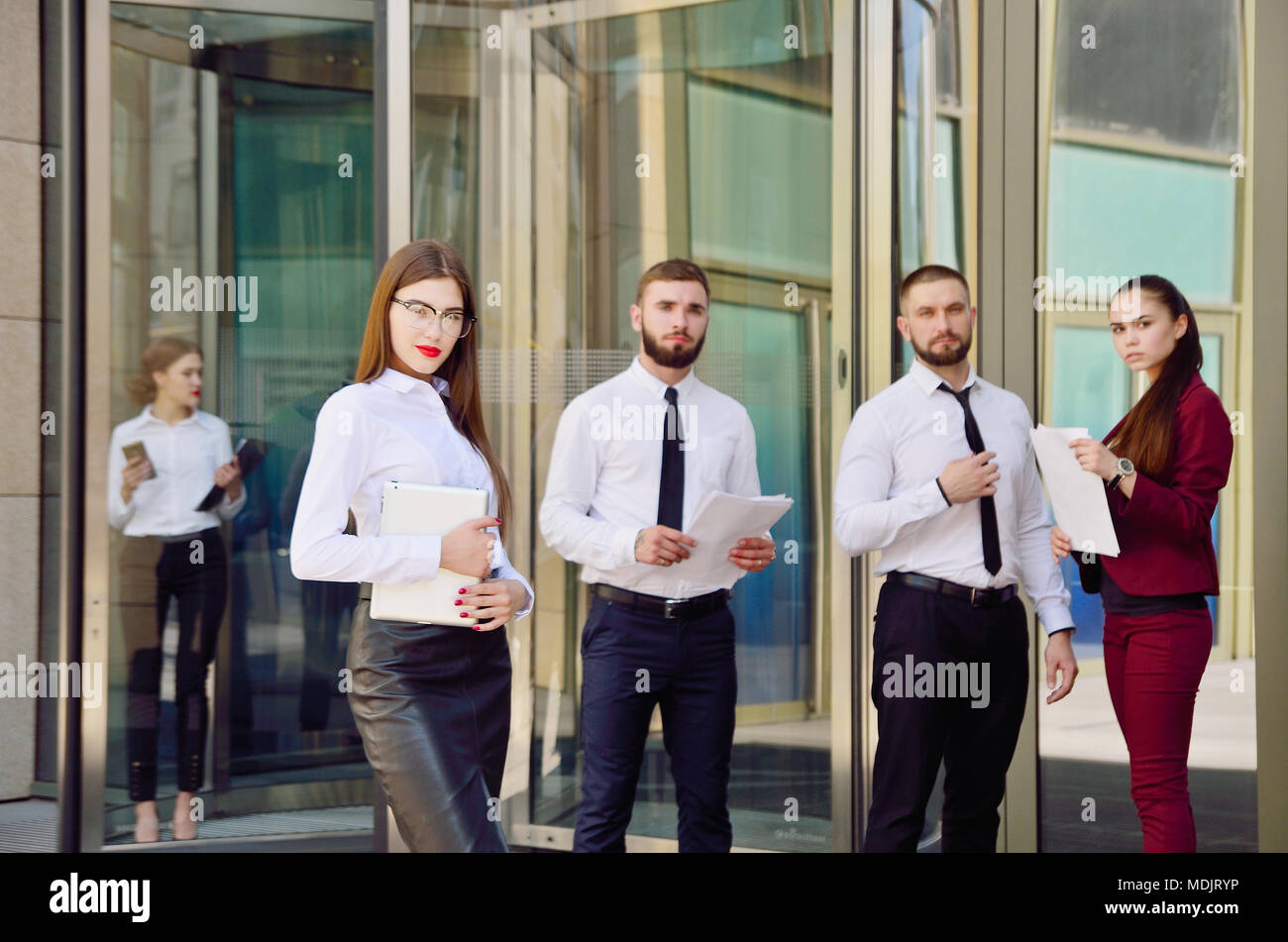 Young team of office workers. Girl in glasses. Business lady Stock ...