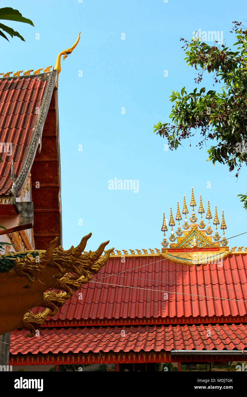 Roof detail unique to Lao architecture displayed at Wat Nak temple ...