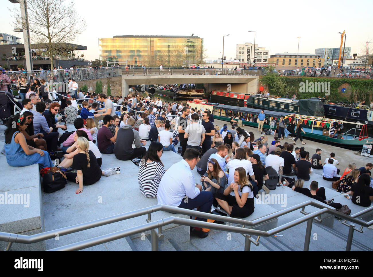 Sitting on the steps by Granary Square and leading down to Regents ...