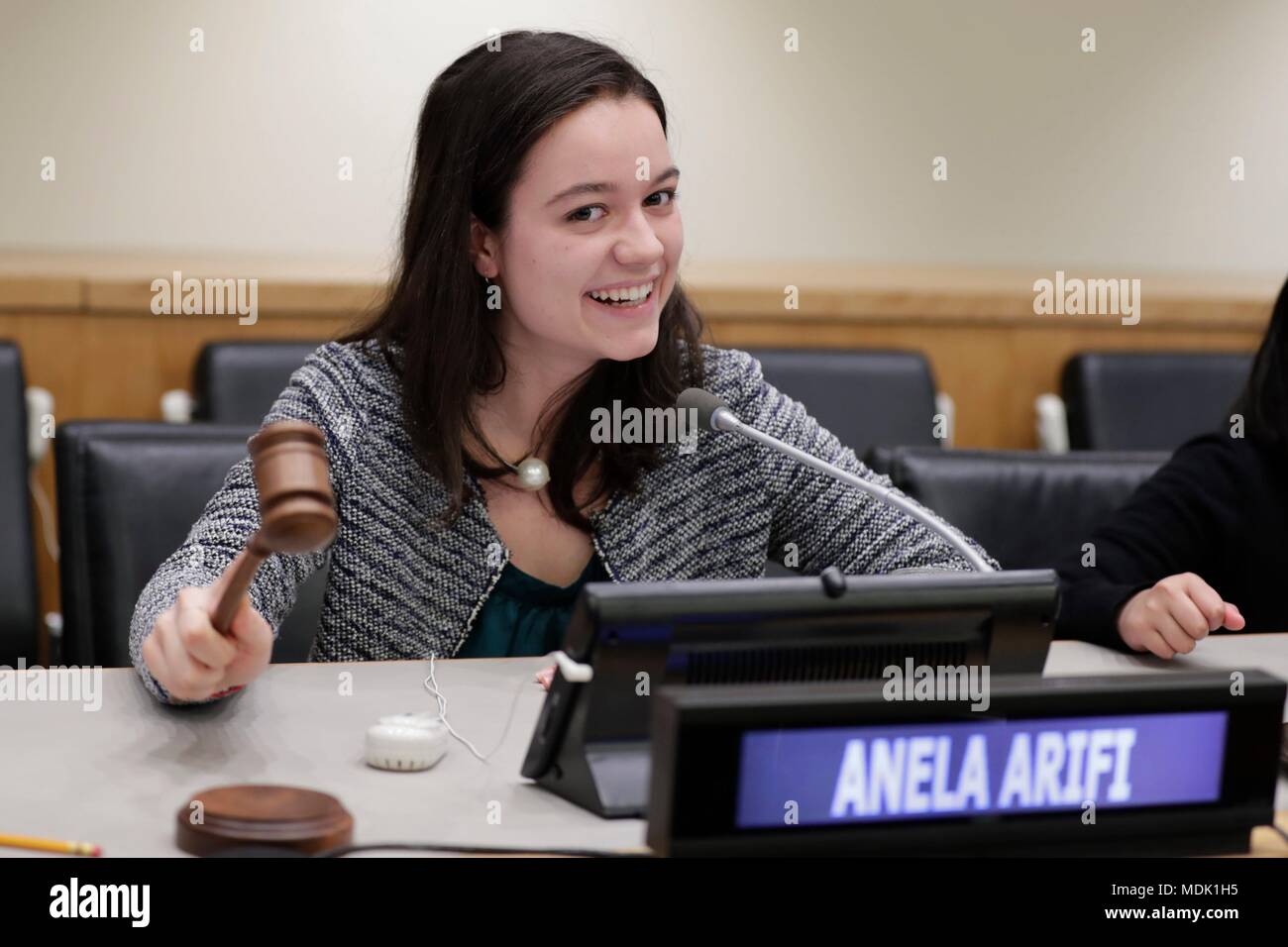 United Nations, New York, USA, April 19 2018 - Anela Arifi, 20-year-old ...