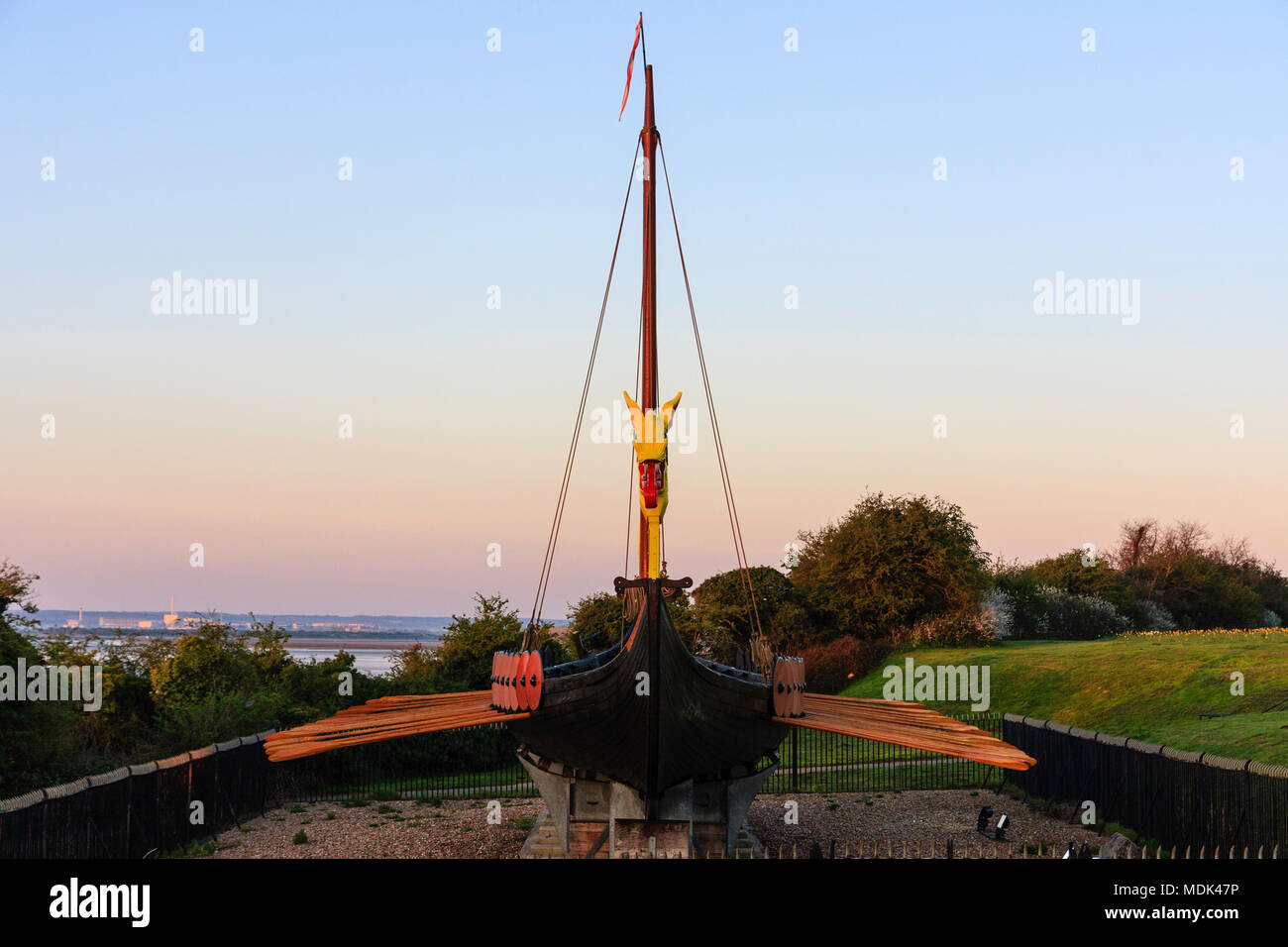 The Hugin, re-constructed Viking Ship on stand at Pegwell, Ramsgate ...