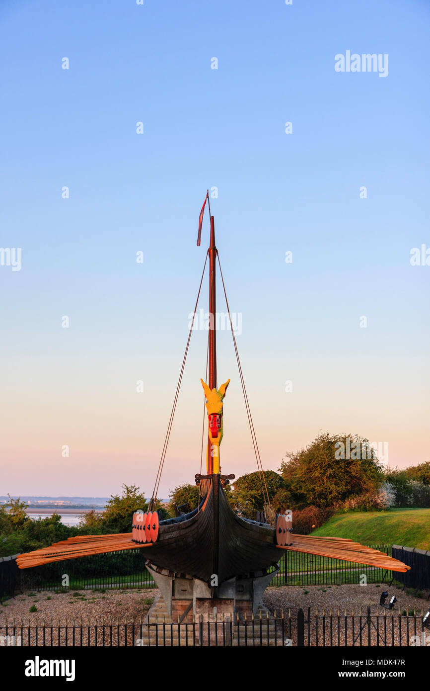 The Hugin, re-constructed Viking Ship on stand at Pegwell, Ramsgate ...