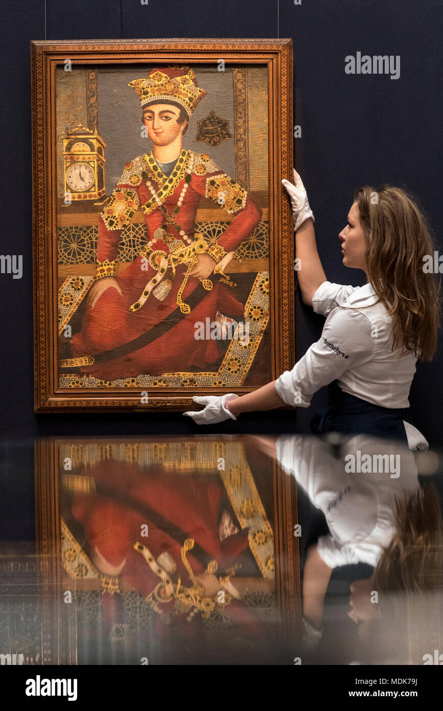 London, UK. 20 April 2018. A technician presents "A portrait of Khosrow ...