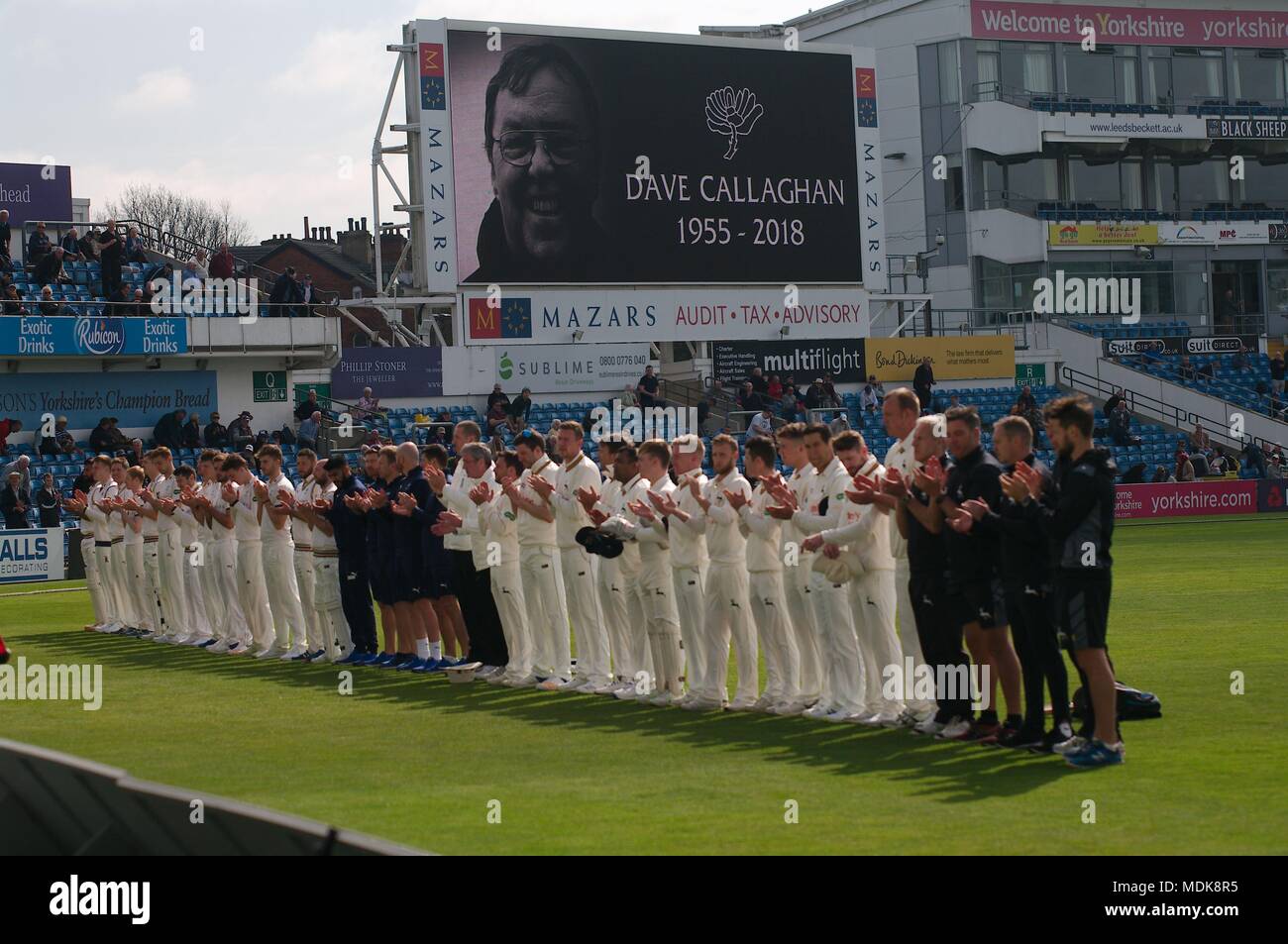 Leeds, England, 20 April 2018. The players of Yorkshire and Nottingham ...