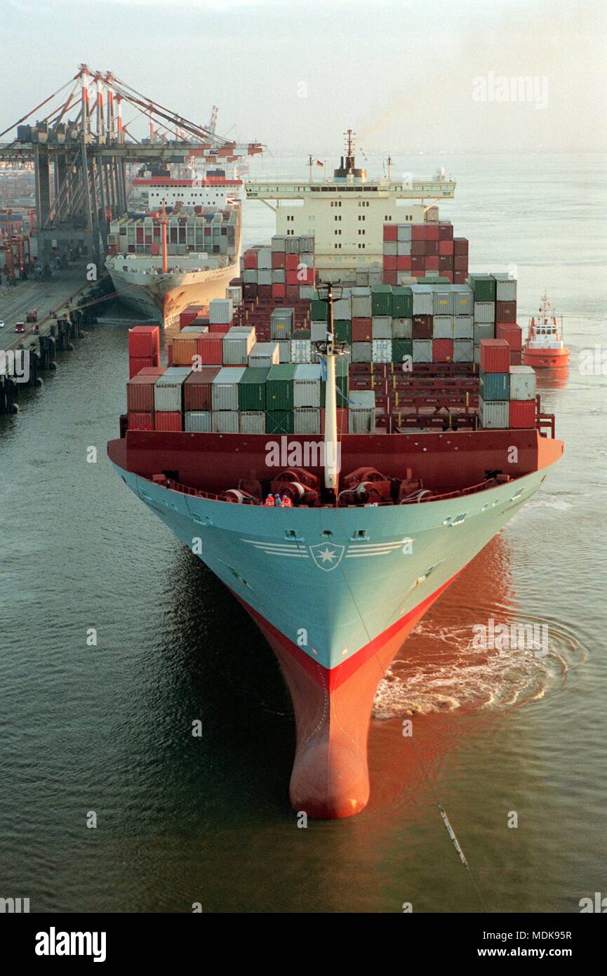 The world's largest container ship, the 346-meter-long and 42.8-meter ...