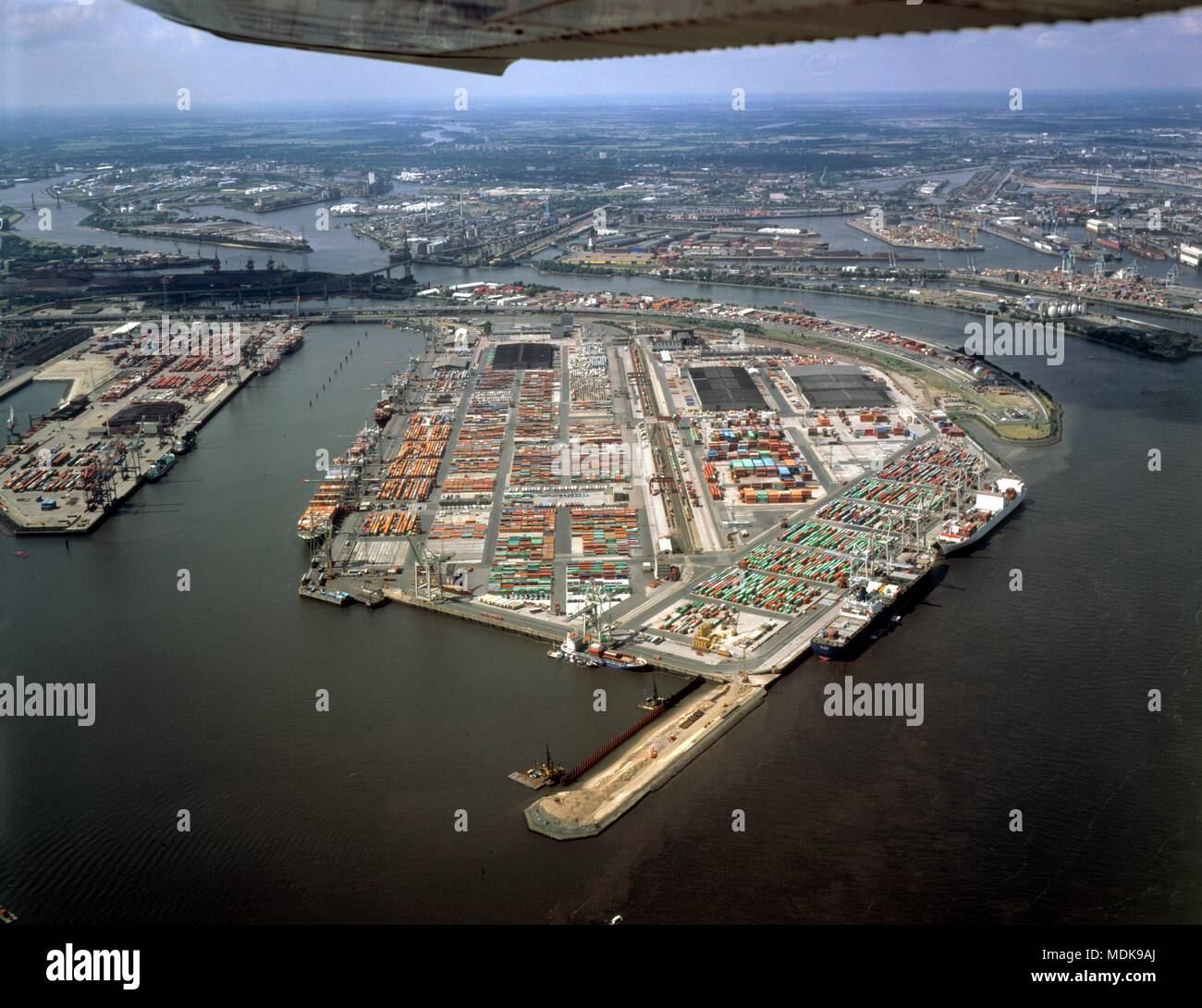 Aerial view of the container terminal in the port area of the Hanseatic ...