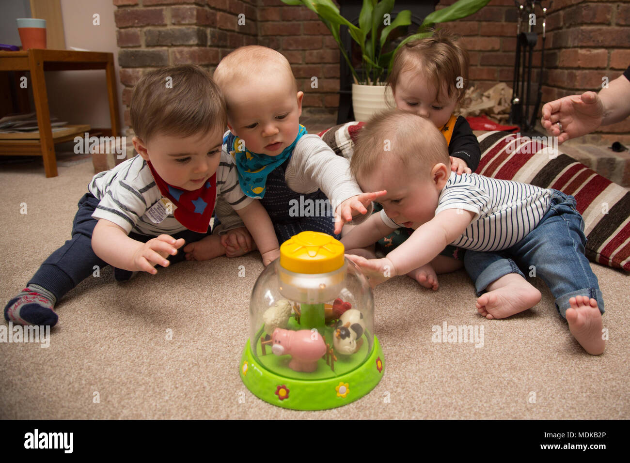 A group of 6 & 7 month old babies playing together Stock Photo - Alamy