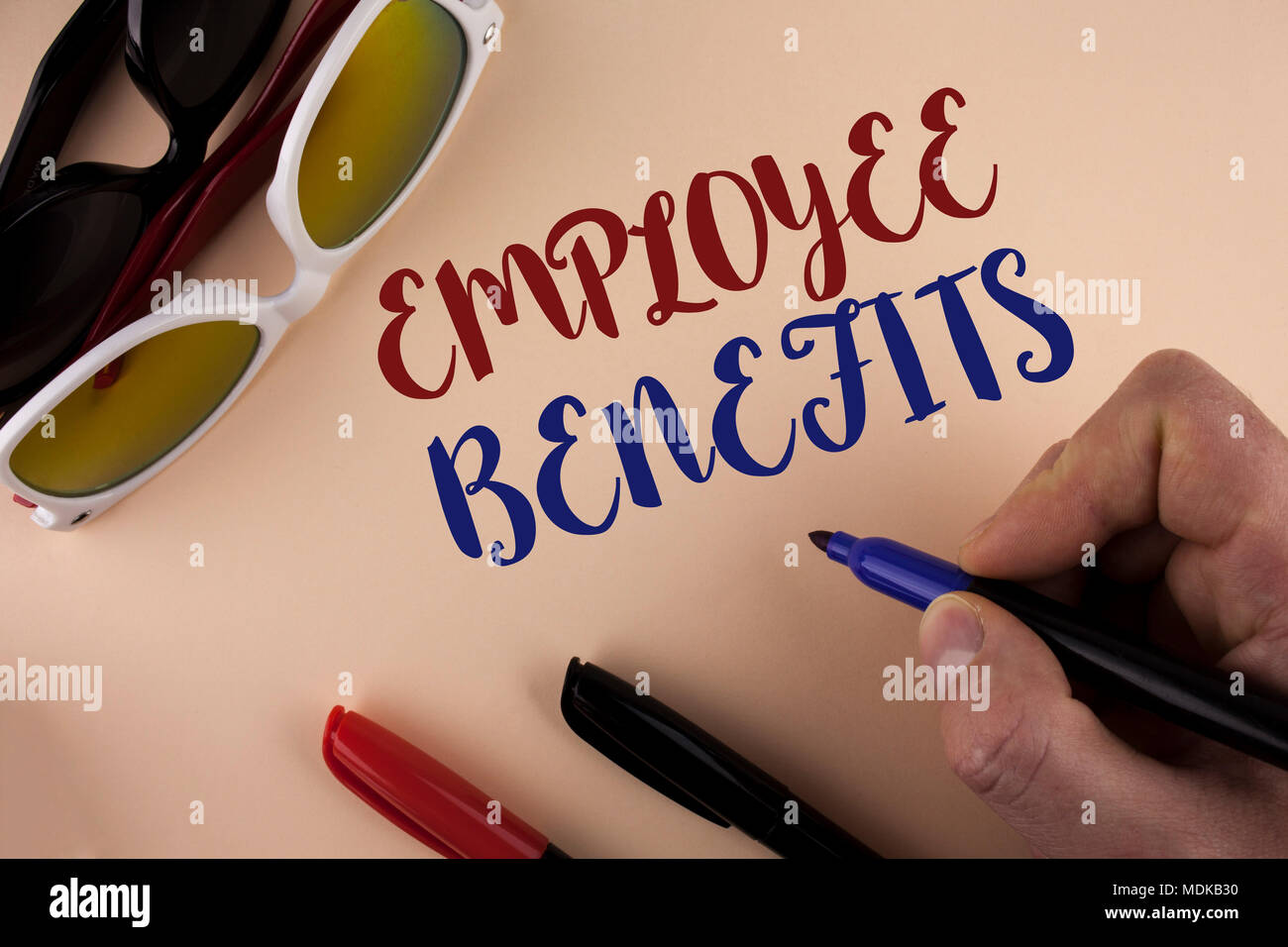 Text sign showing Employee Benefits. Conceptual photo list of advantage ...