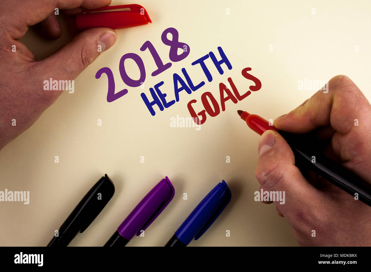 Text sign showing 2018 Health Golas. Conceptual photo new year plan ...