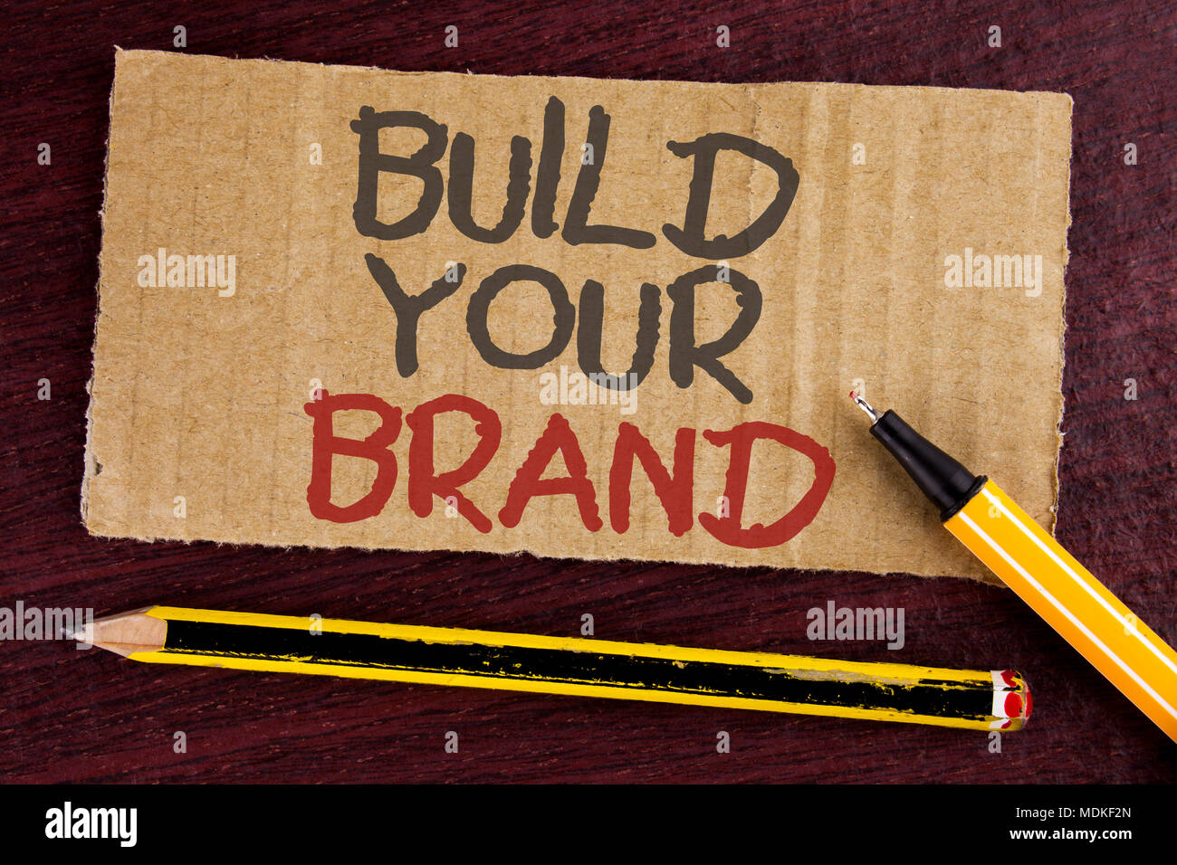 Text sign showing Build Your Brand. Conceptual photo create your own ...