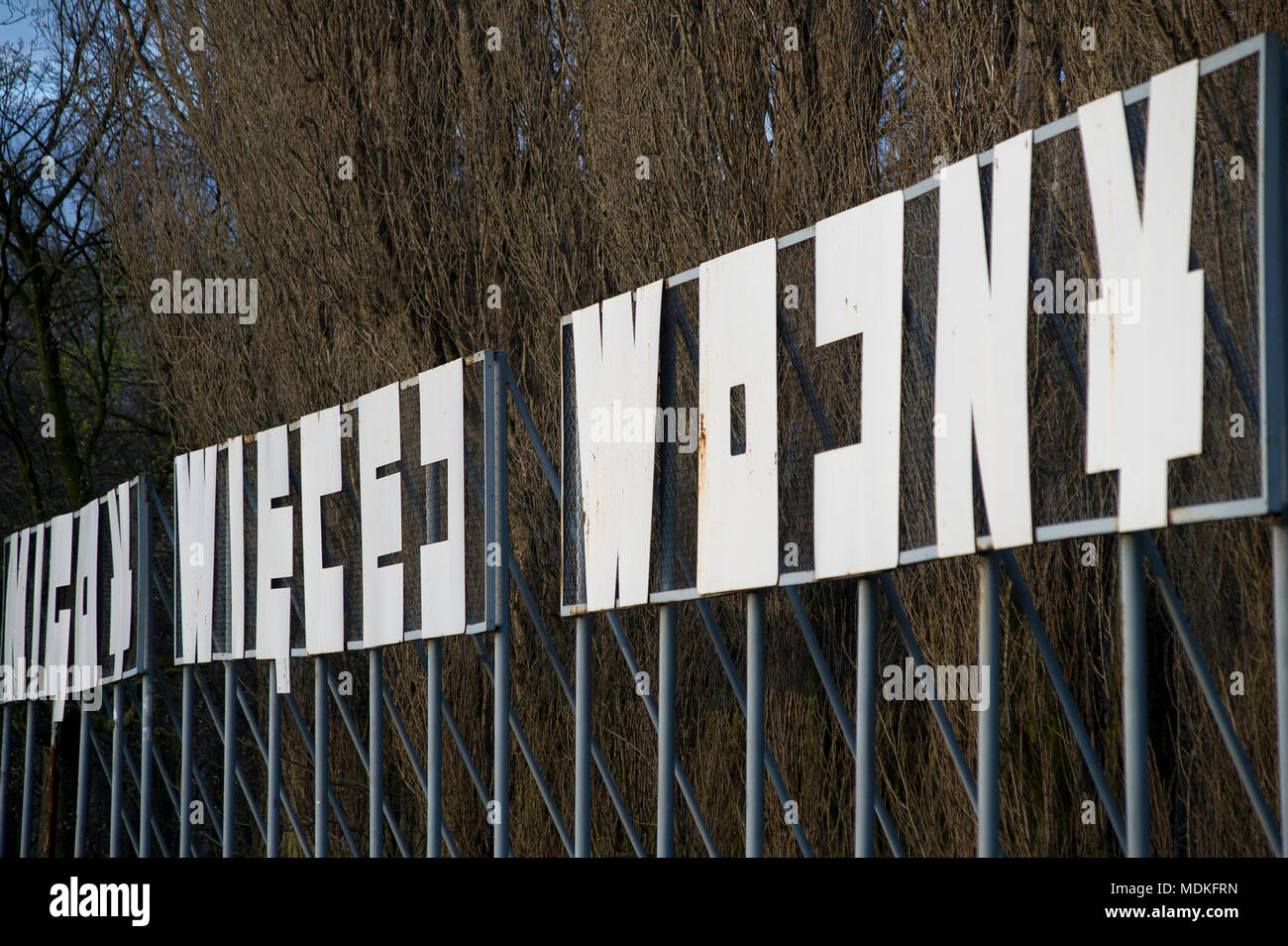 Nigdy wiecej wojny (No more war) sign on Westerplatte where was ...