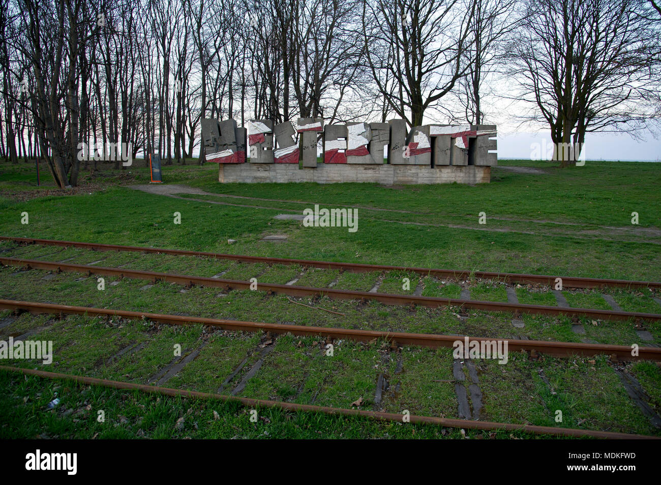 Westerplatte sign in the entrance of former Wojskowa Skladnica ...