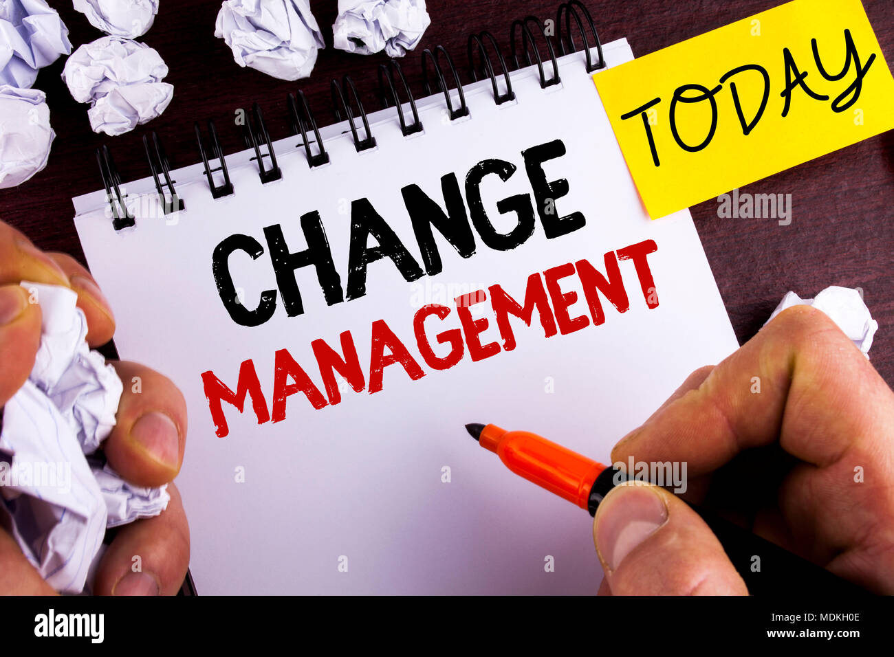 Handwriting text Change Management. Concept meaning replace leaderships ...