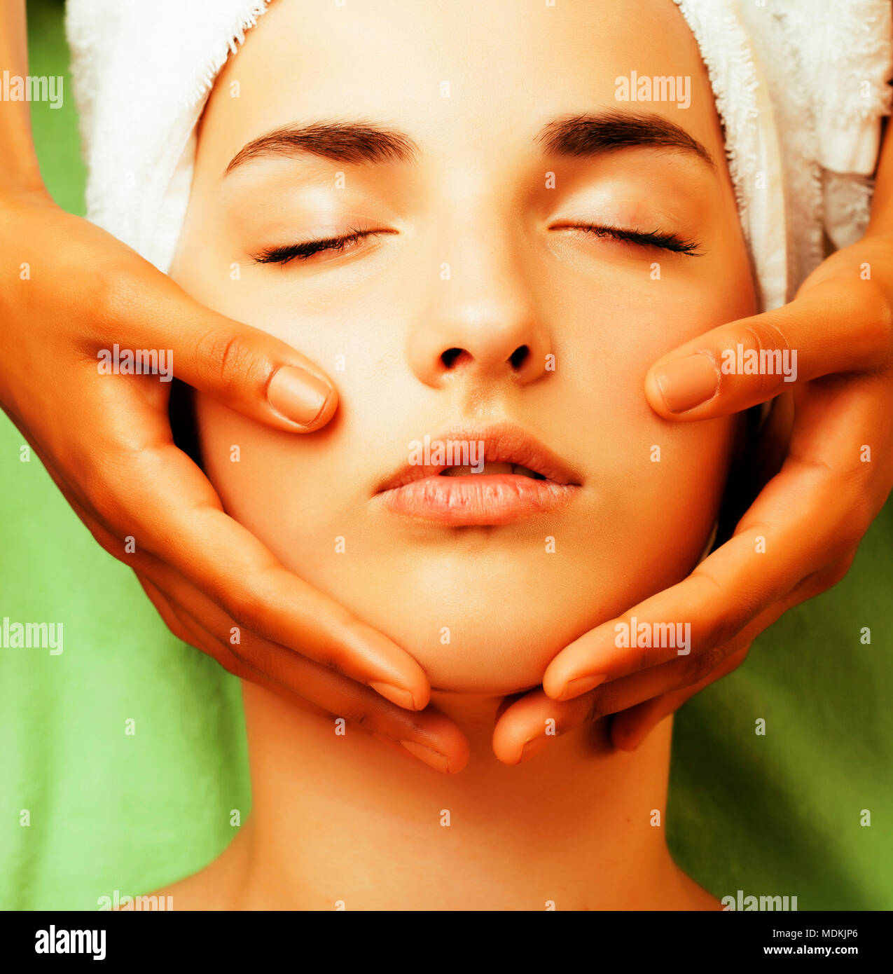 stock photo attractive lady getting spa treatment in salon, close up ...