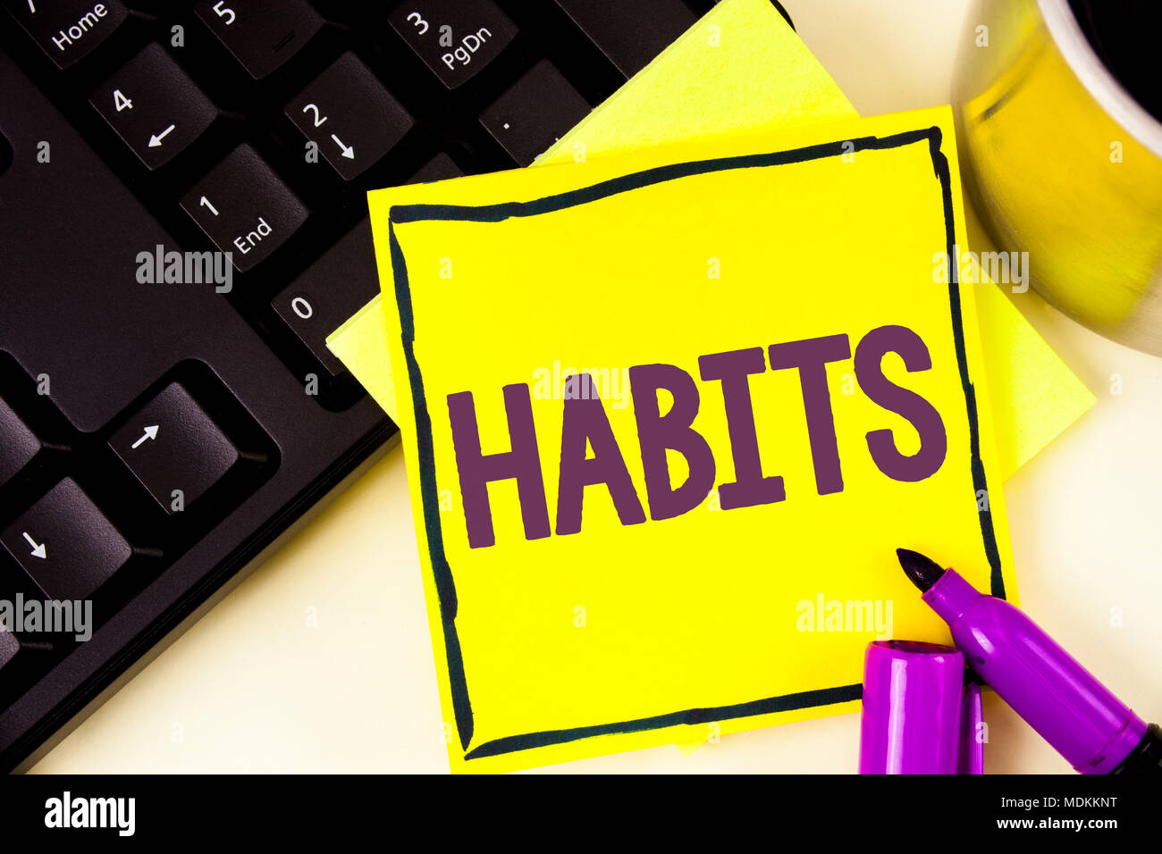 Handwriting text Habits. Concept meaning Regular tendency or practice ...