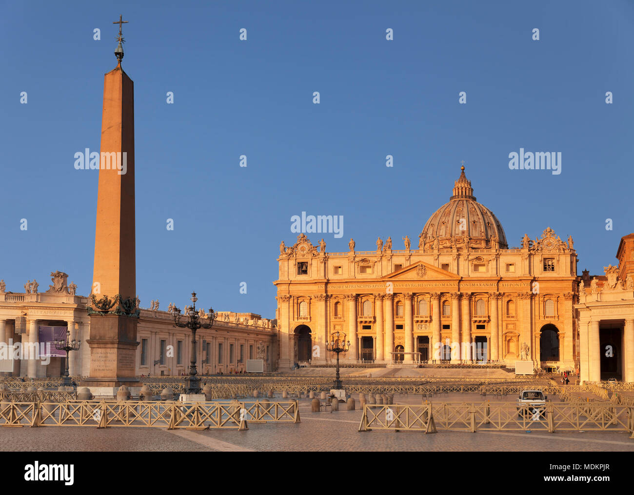 Obelisk on St. Peter's Square with St. Peter's Basilica, Vatican, Rome ...