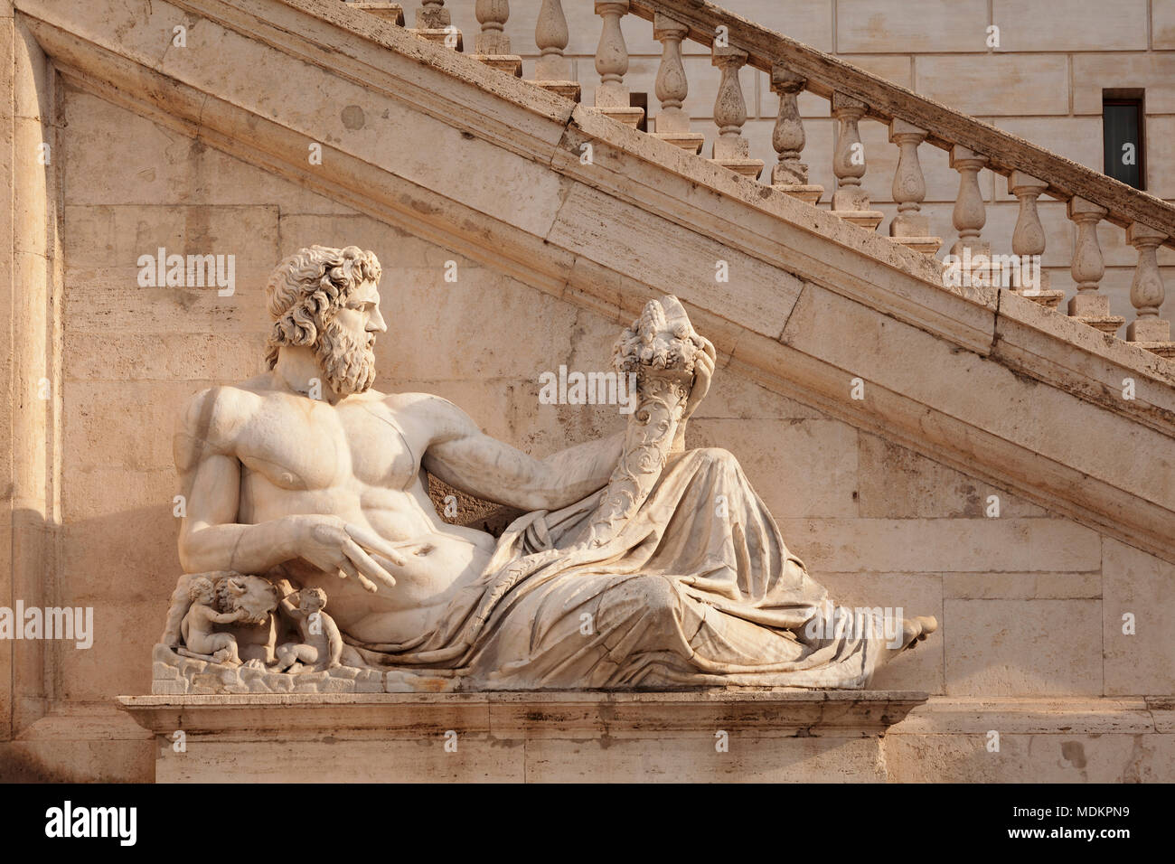 Statue of the Tiber River God on Capitol Square, Piazza del Campidoglio ...