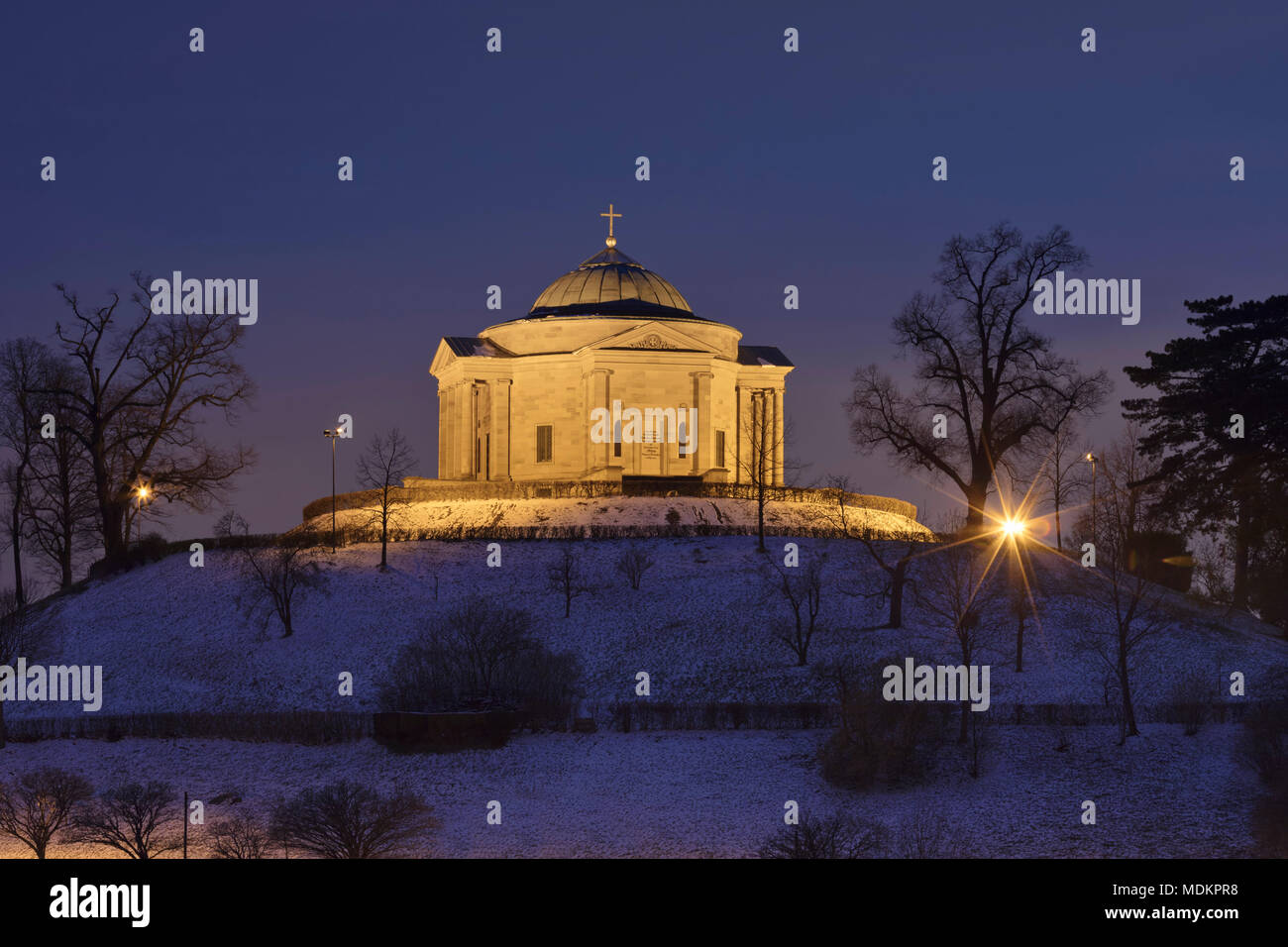 Grave chapel in winter, night view, Rotenberg, Stuttgart, Baden ...