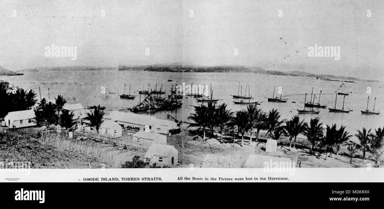 Boats anchored at Goode Island in the Torres Strait ca1898 Stock Photo ...
