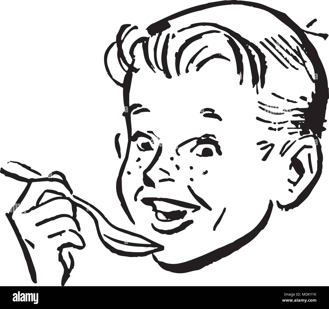 Boy With Spoon - Retro Clipart Illustration Stock Vector Image & Art ...