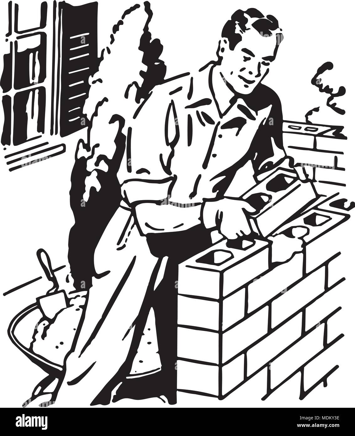 Bricklayer - Retro Clipart Illustration Stock Vector Image & Art - Alamy