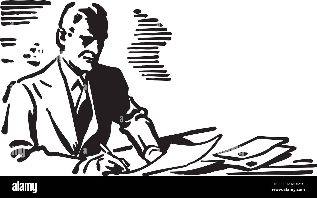 Business Man Writing - Retro Clipart Illustration Stock Vector Image ...