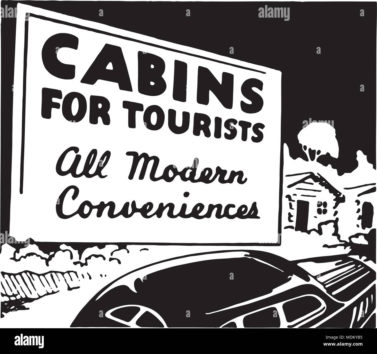 Cabins For Tourists - Retro Ad Art Banner Stock Vector Image & Art - Alamy