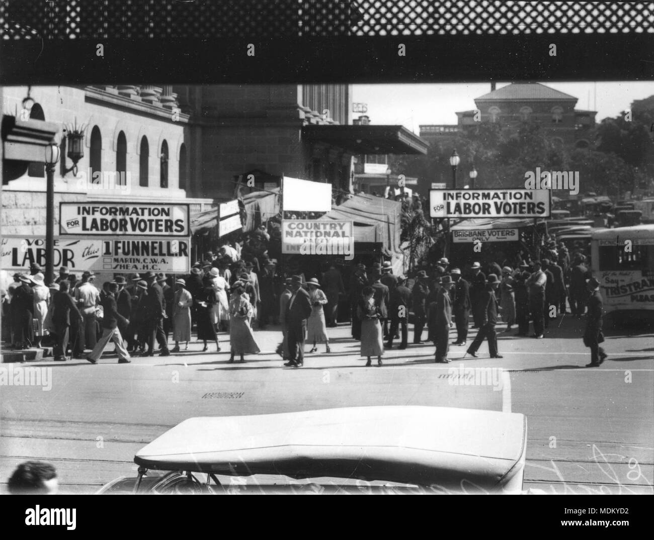 Election scene outside City Hall in Brisbane, 1935 Stock Photo - Alamy