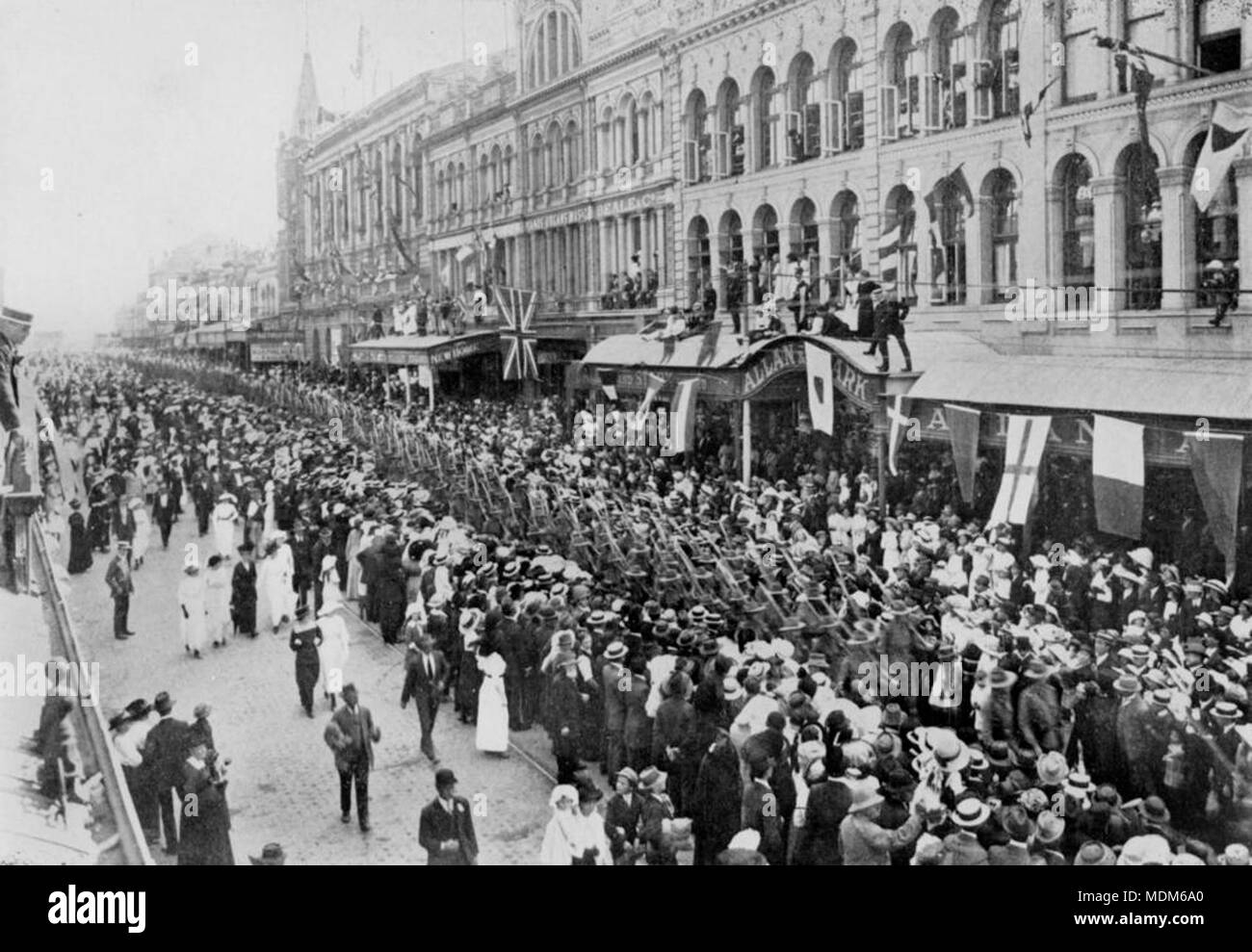 Military parade of the 1st Contingent, marching in Queen Street Stock ...