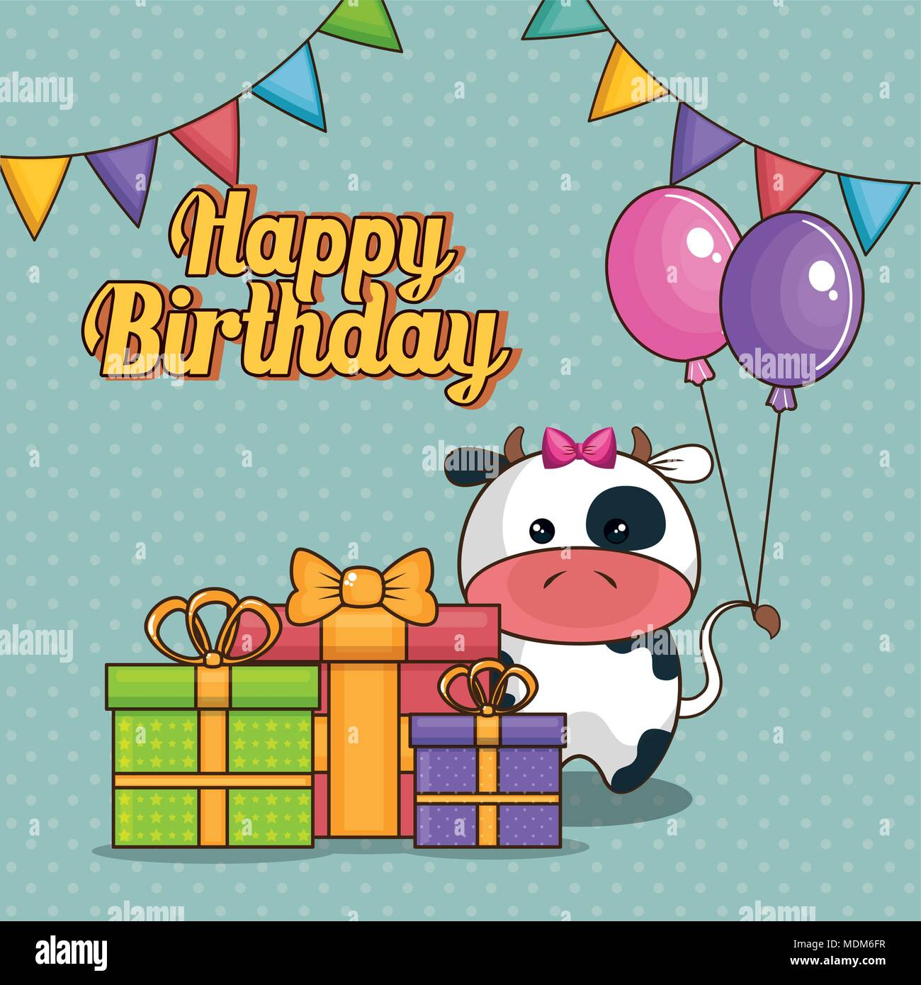 happy birthday card with cute cow Stock Vector Image & Art - Alamy