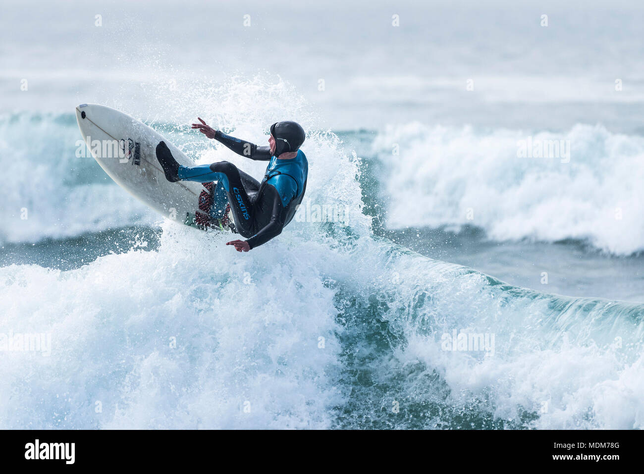 Spectacular surfing action at Fistral Beach in Newquay Cornwall Stock ...