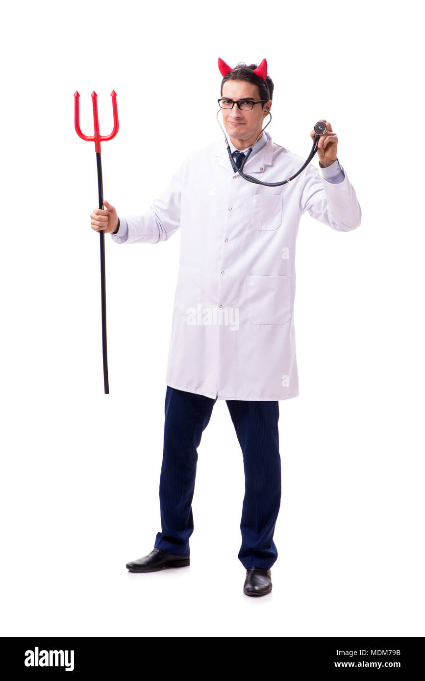 Devil doctor in funny medical concept isolated on white background ...