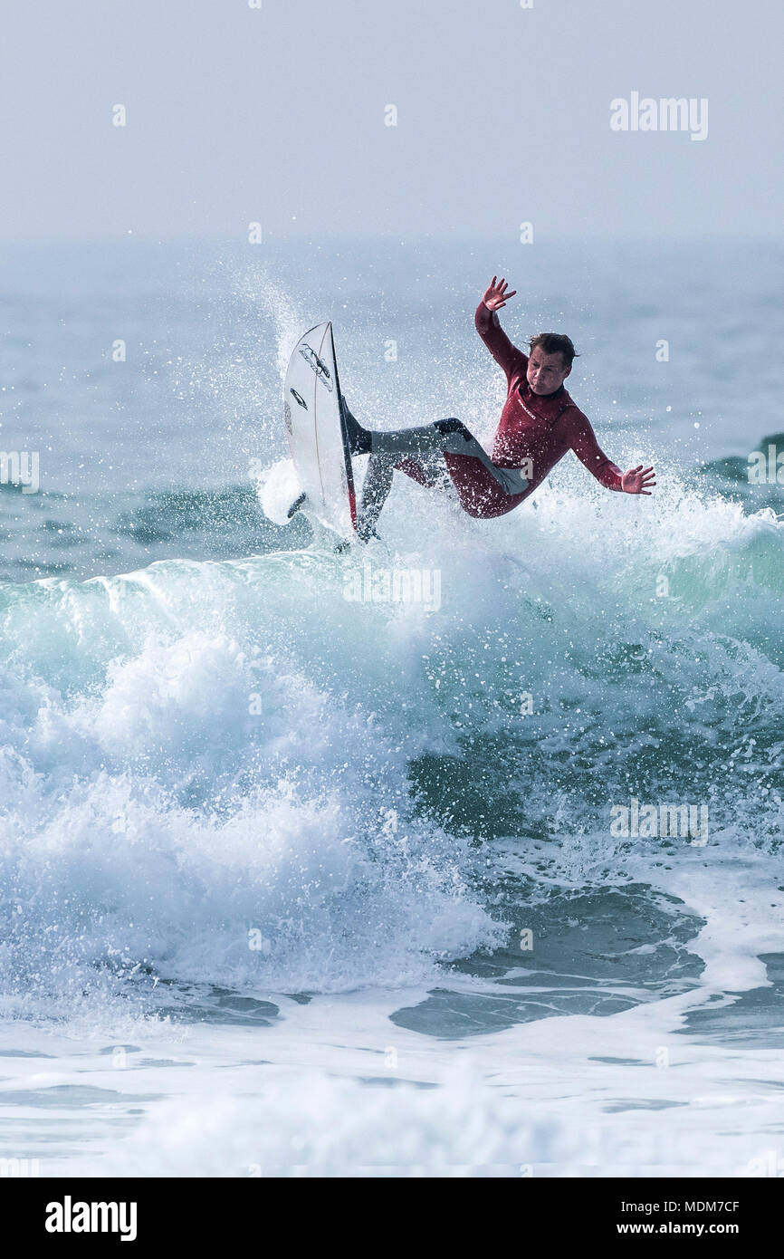 Spectacular surfing action at Fistral Beach in Newquay Cornwall Stock ...