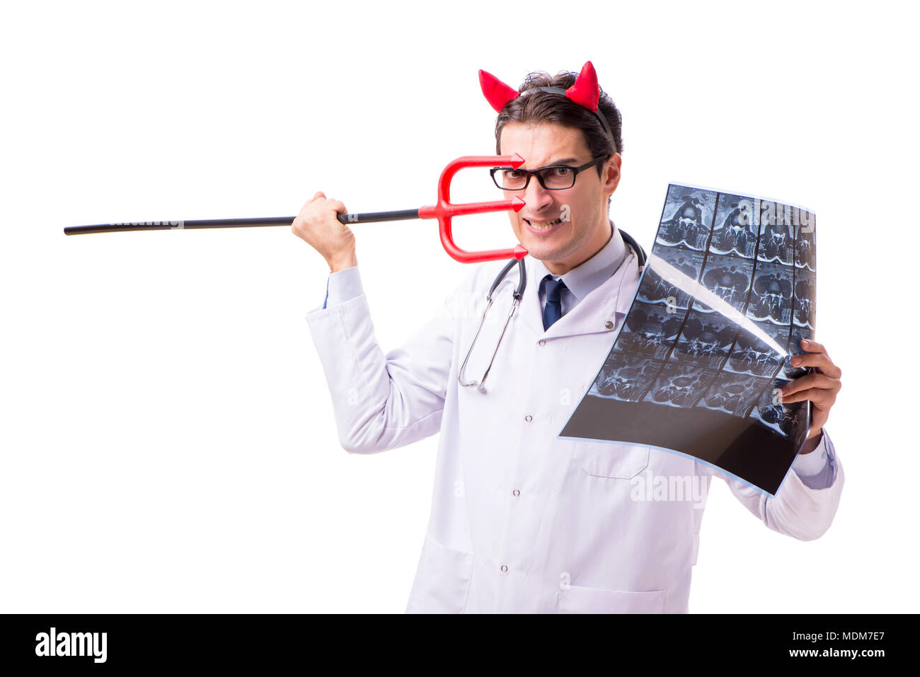 Devil doctor in funny medical concept isolated on white background ...