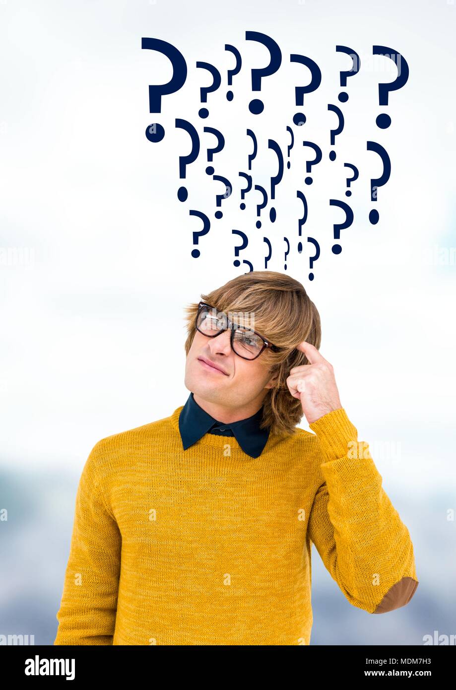 Man thinking question marks hi-res stock photography and images - Alamy