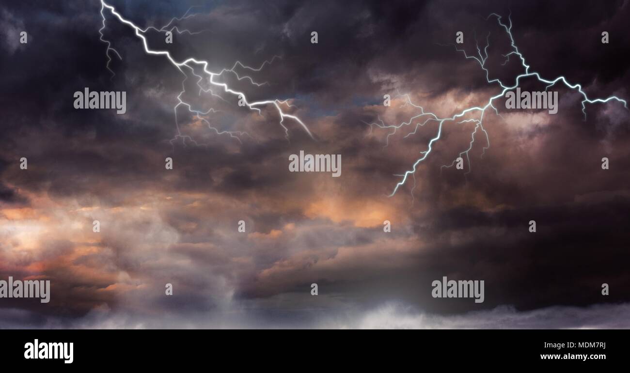 Lightning strikes in sky Stock Photo - Alamy