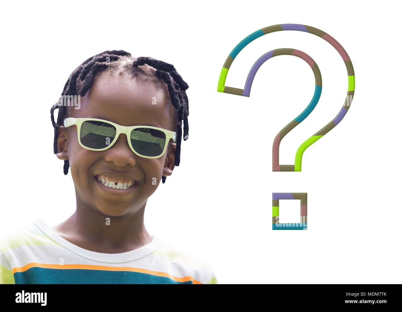 Kid Boy with colorful question mark Stock Photo - Alamy