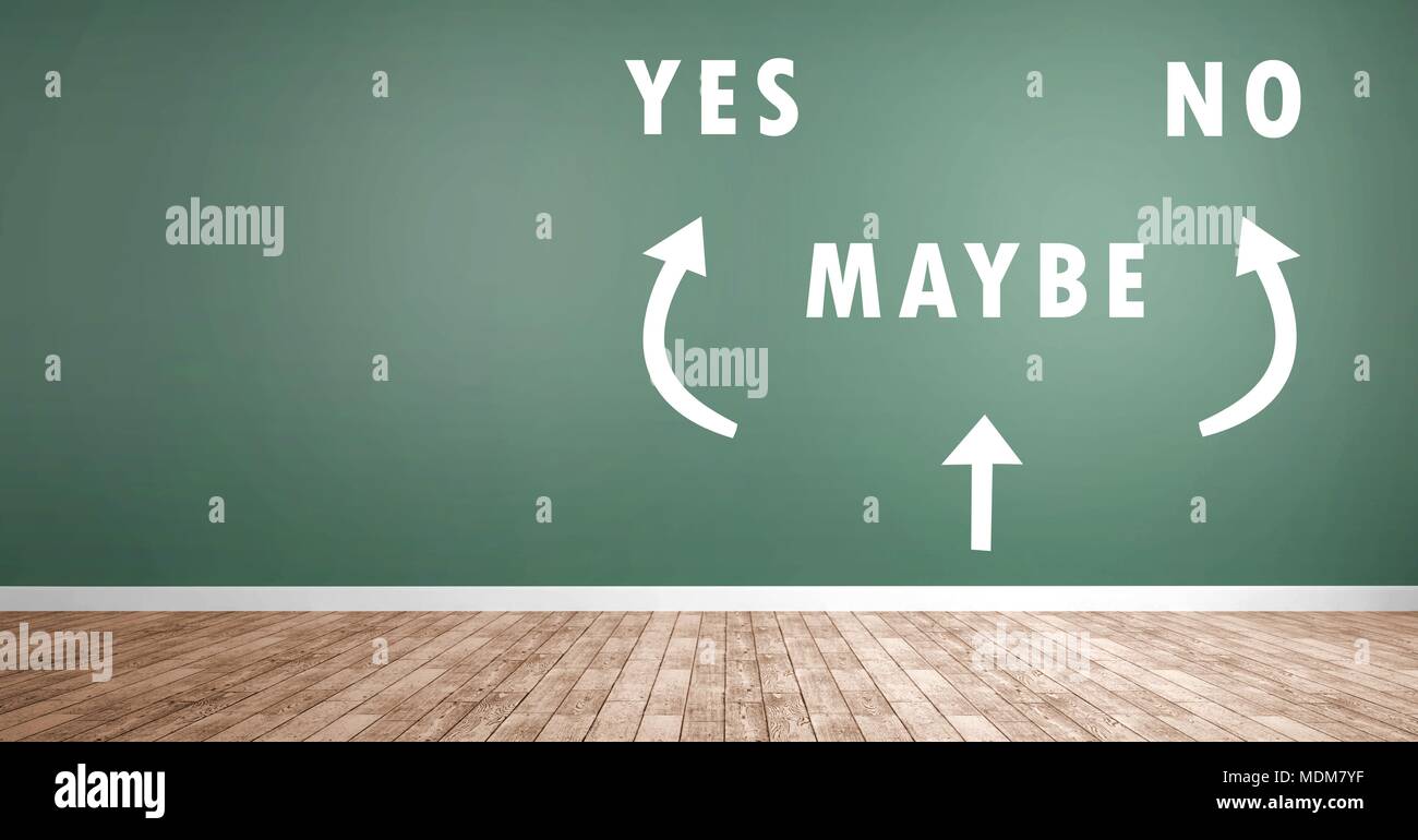 Yes No Maybe text with arrows graphic on wall Stock Photo - Alamy