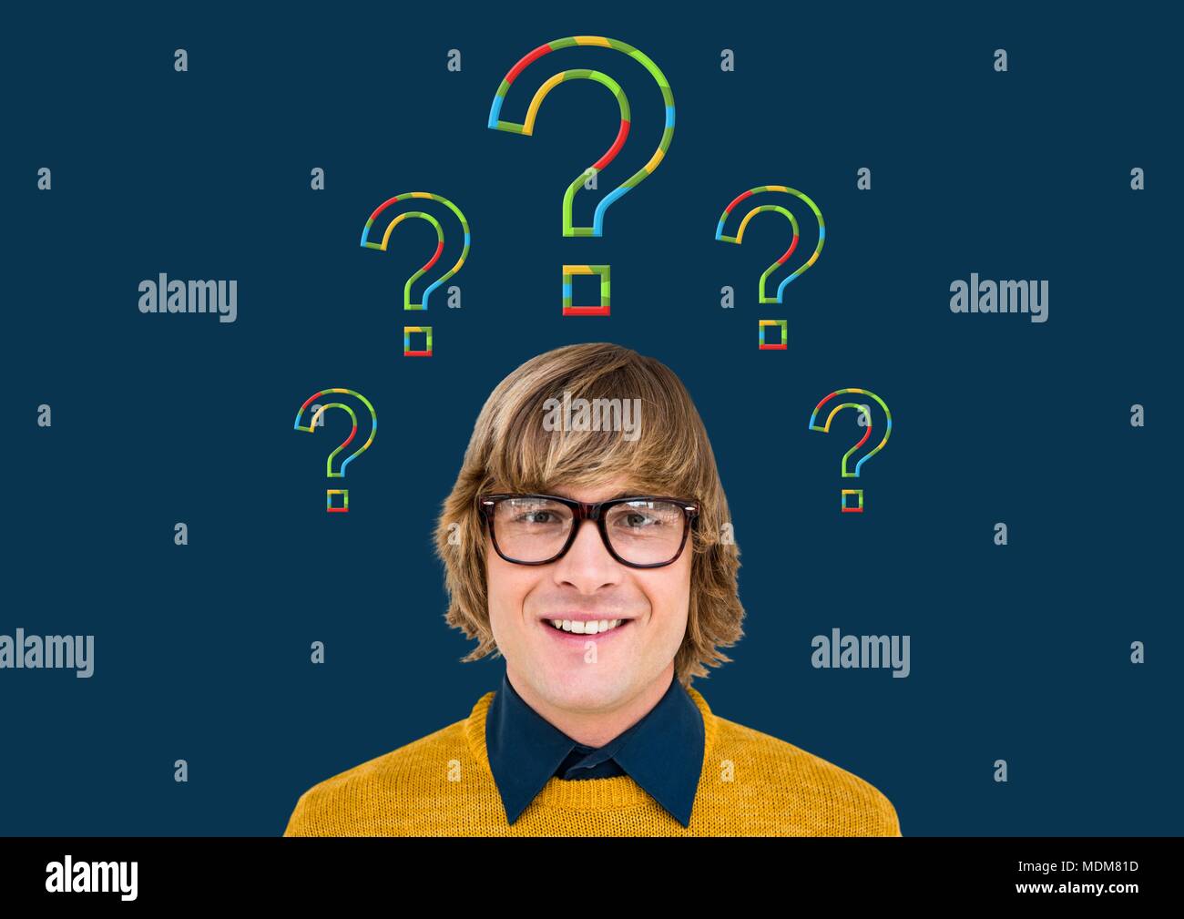 Unsure businessman question marks hi-res stock photography and images ...