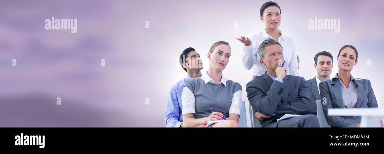 Business people and sky landscape with flare light source Stock Photo ...