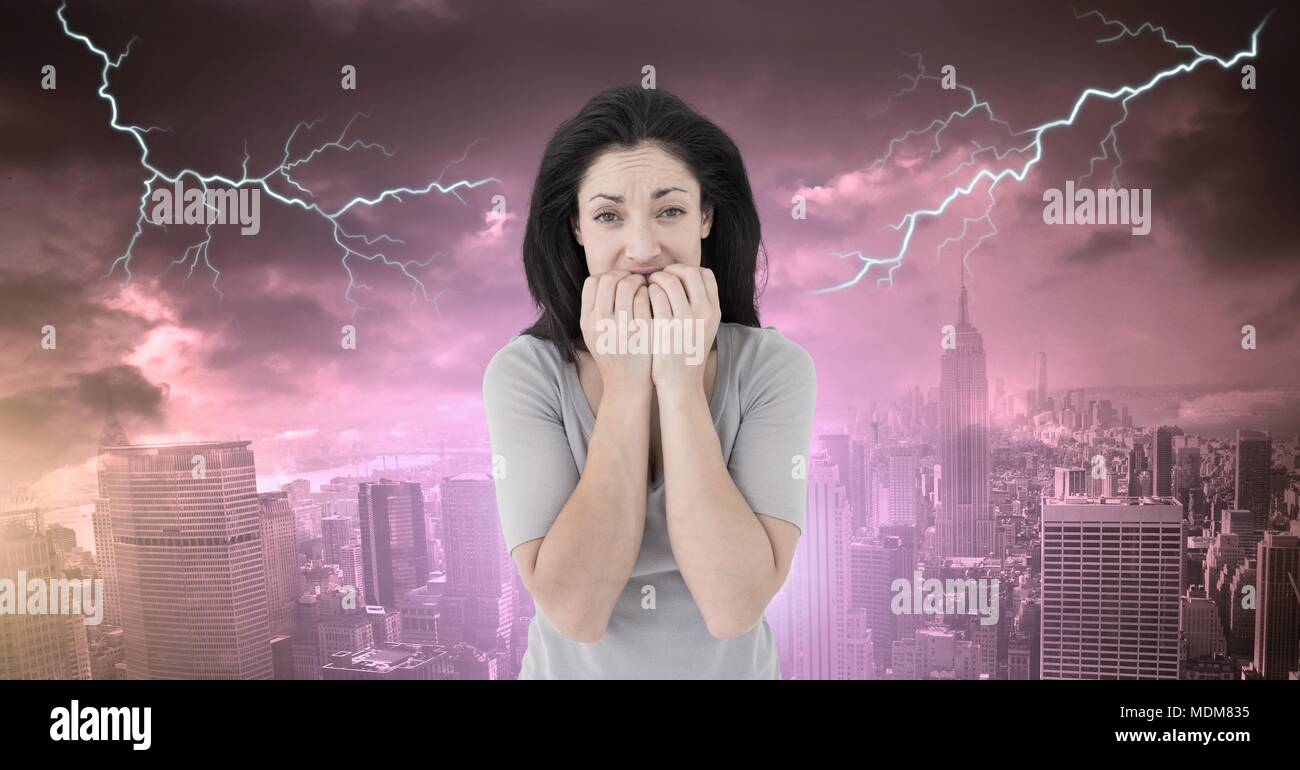 Woman Scared By Lightning Kid Girl Fear Of Thunder Lightning