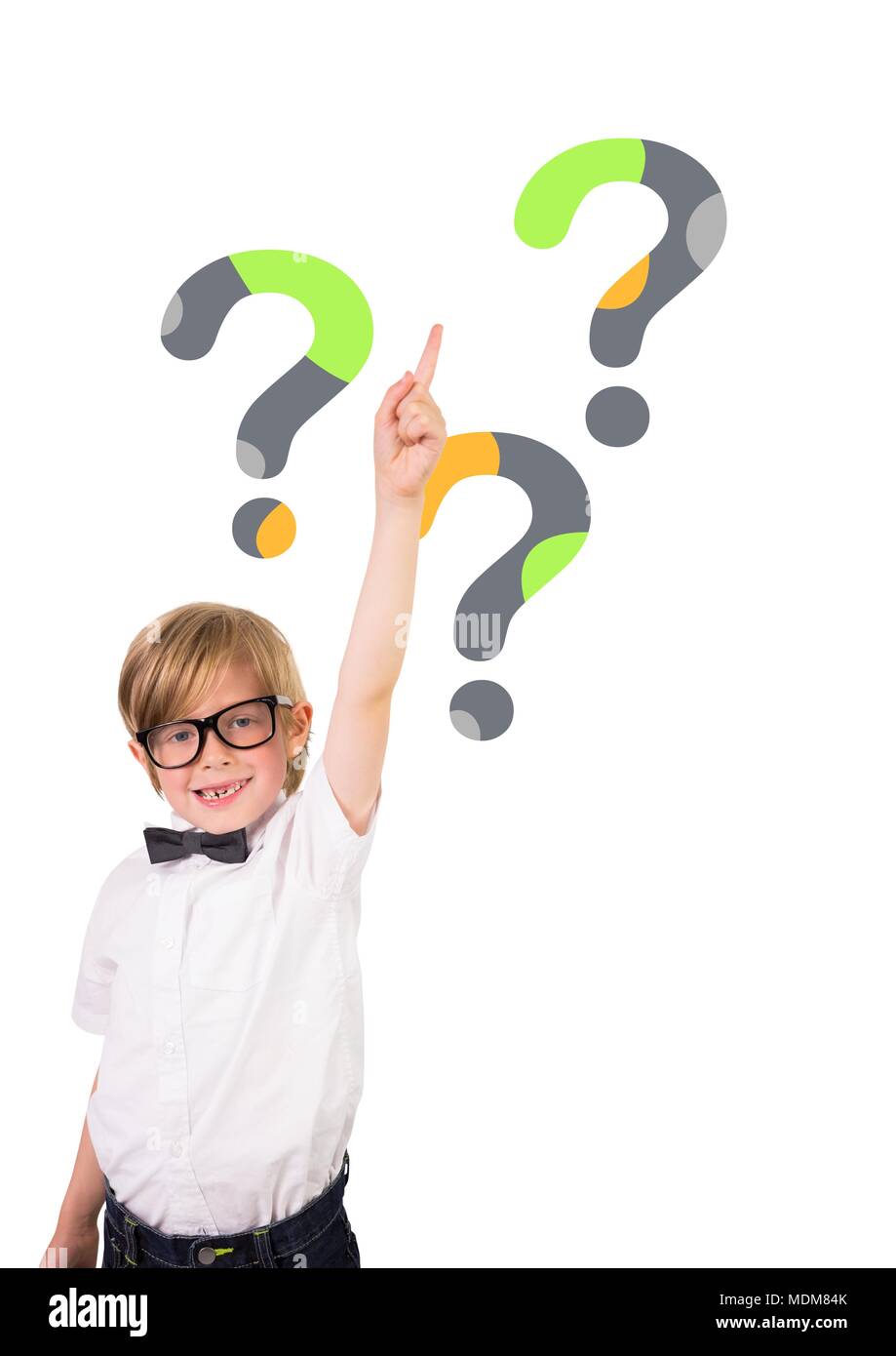 Kid Boy with minimal question mark Stock Photo - Alamy