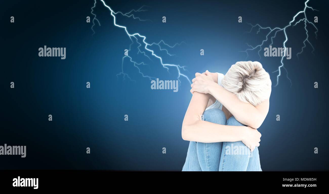 Woman Scared By Lightning Kid Girl Fear Of Thunder Lightning