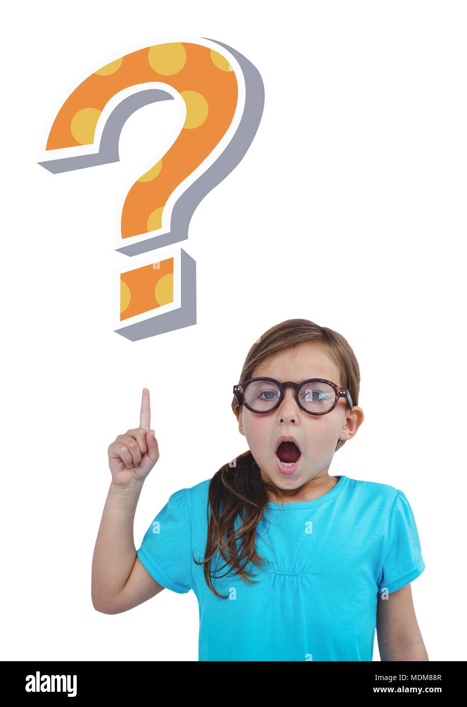 Kid Girl with funky cool question mark Stock Photo - Alamy